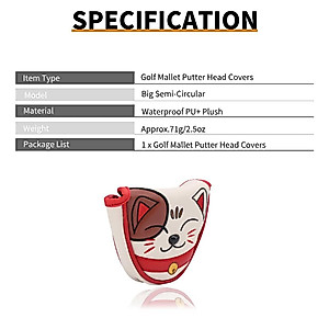 Golf Club Head Covers Putter Cover Mallet Putter Cover Golf Center Shaft Headcover Guard Protector of Lucky Cat Waterproof