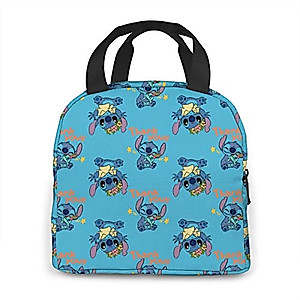 ZJBLHEQ Cute Blue Insulated Lunch Bag Portable Thermal Cooler Box Reusable Picnic Tote Bento Bag For Men Women Work School Travel