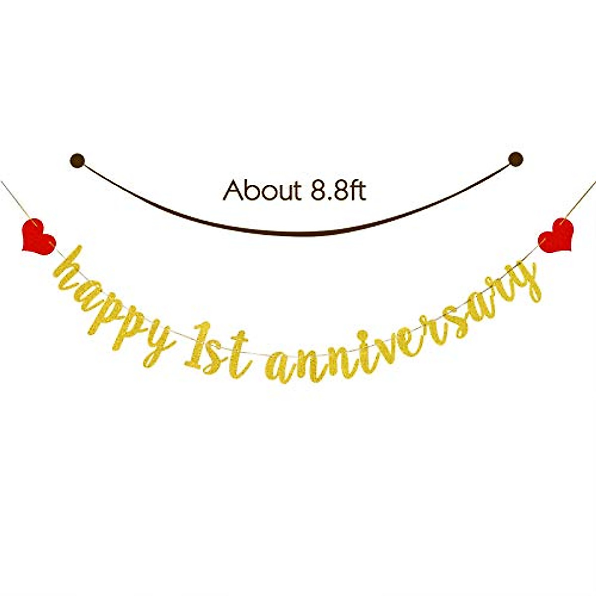 AonBon Gold Happy 1st Anniversary Banner, for 1st Anniversary Party Decoration, 1st Wedding Anniversary Party Decoration Photo Props