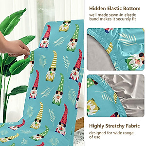 JUNZAN Cute Summer Gnomes with Sunglasses Tropical Plant Blue Chair Back Covers Set of 4 Spandex Folding Chair Covers Large Dining Chair Cover for Folding Chairs Dinning Room