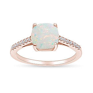 AFFY 14k Rose Gold Over Sterling Silver Lab Created Opal And Simulated White Sapphire Solitaire Engagement Bridal Ring Jewelry For Women Birthday
