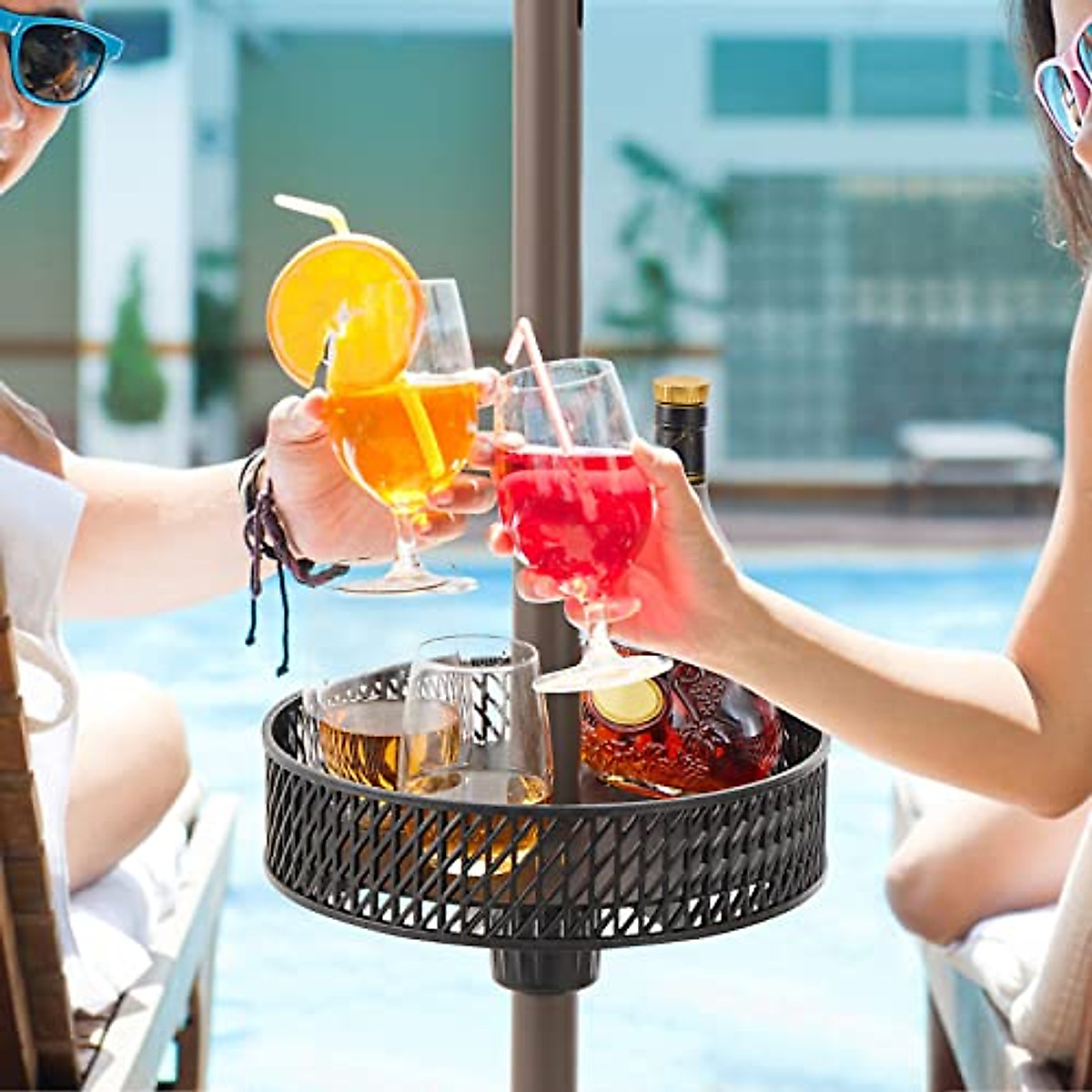 JEAREY 13” Patio Umbrella Table Tray for Beach Umbrella, Portable Round Table Tray with Umbrella Hole for Beach Patio Garden Poolside, Black…