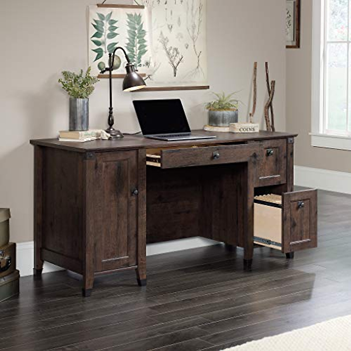 Sauder Carson Forge Computer Desk, Coffee Oak finish