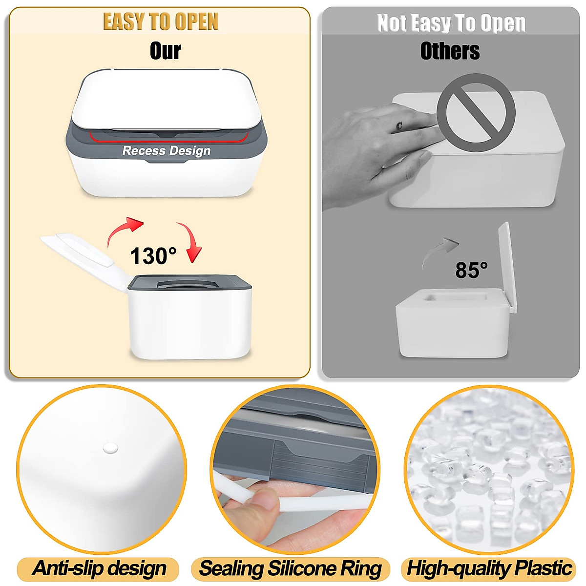 Baby Wipes Dispenser, Wipe Holder with 2 Pcs Portable Travel Wipes Container, Refillable Diaper Wipes Pouch with Lids and Sealing Design, Flushable Bathroom Storage Case Box