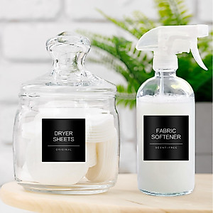 HVSWLY Minimalist Laundry Room Labels，30 Matte Waterproof Labels for Jars Spray Bottles and Detergent Dispensers, Preprinted Laundry Room Organization Labels Set(Black)