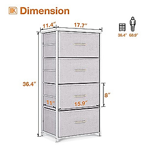 ODK Dresser with 4 Drawers Tall Fabric Storage Tower Organizer Unit for Bedroom Chest for Hallway Closet Easy Assembly Steel Frame and Wood Top, Light Grey