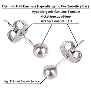 VGACETI 3mm 4mm Hypoallergenic Pure Titanium Ball Post Stud Earrings for Sensitive Ears in Multiple Colors for Women Men High Polished (Shiny Grey Diameter:4.0mm)