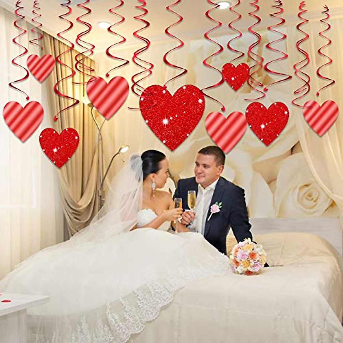 Konsait 30pcs Valentine's Day Glitter Heart Hanging Swirl Decoration,Valentine's Day Swirls Garland Red Hanging Ceiling Decor for Valentines Wedding Bridal Shower Engagement Party Favor Supplies Decor