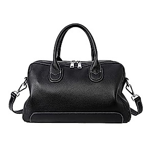 Iswee Genuine Womens Leather Handbags Tote Bag Doctors Bag Purse with Top Handle (Black)