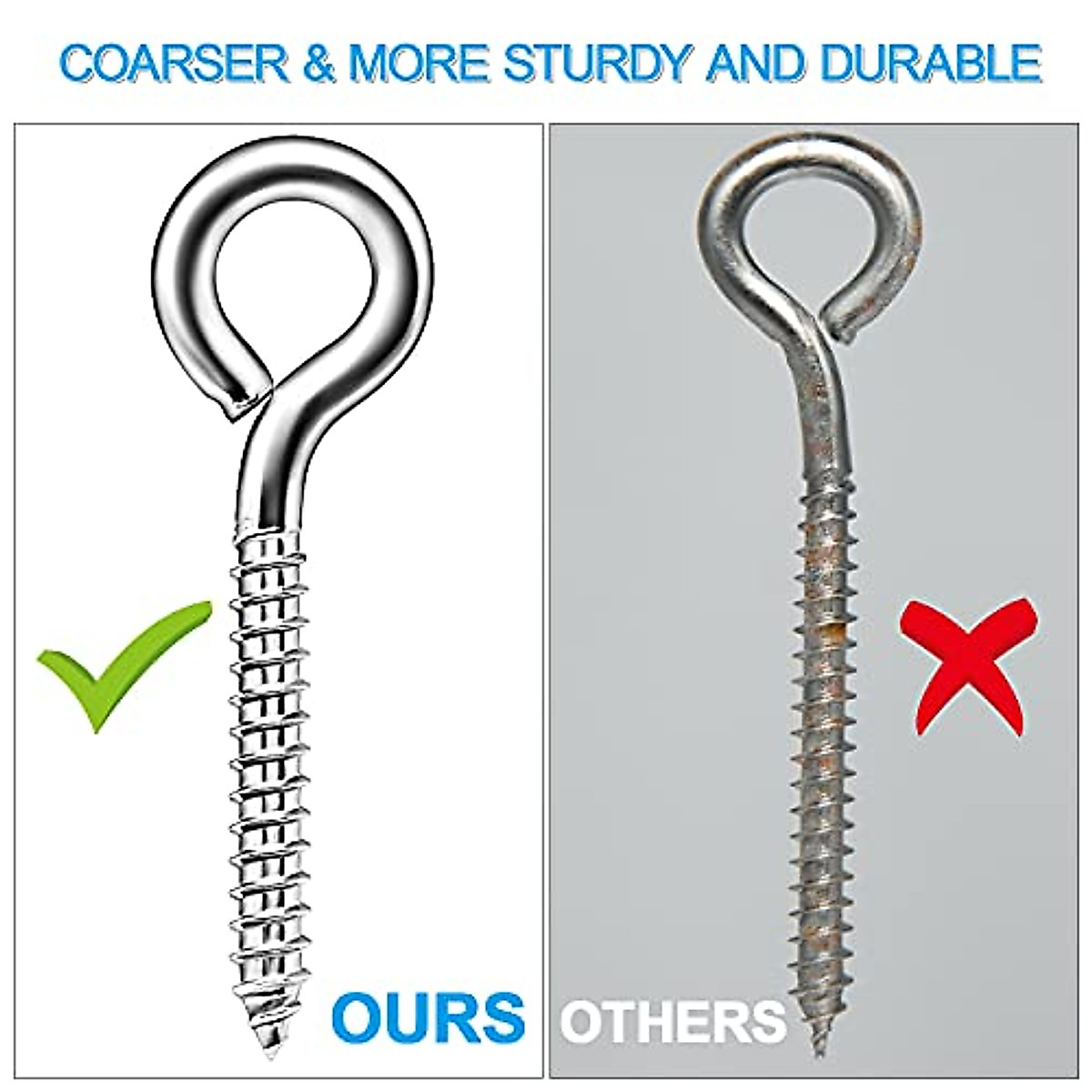 DihZoks 12 Pack 3.2 Inches Screw Eyes, Eye Hooks Screw in Heavy Duty, Eye Bolt, Long Eye Screws Ring, Swing Hooks for Hammock Stand, Swings Chair, Yoga, Indoor & Outdoor, Self Tapping Screws