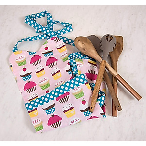 KAF Home Adult's Hostess Extra Long Ties – Adjustable Bib Cupcake Apron-Machine Wash-Used in Kitchen, Gardening, Multicolor