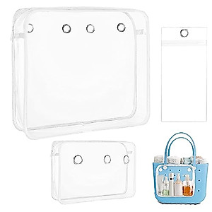 Matalde 3Pack Clear Inner Bags for Rubber Beach Tote Bag - Zippered Travel Organizer Storage with Holes - Women's Essential for Beach, Travel, and Vacation
