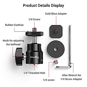 SmallRig 1/4" Camera Hot Shoe Mount, Ballhead Tripod with Additional 1/4" Screw, 2pcs Pack - 2059