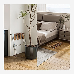 Sumerflos Acrylic Luggage Rack for Guest Room - Foldable Suitcase Stand with Leather Straps for Bedroom Living Room Hotel Heavy-Duty, Holds up to 50-100 lb lightweight Space Saving (Brown & Handle - 1 Pcs)