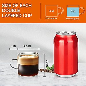 YMMIND 4-Pack 4oz Espresso Cups Espresso Shot Glasses with Handle, Small Glass Coffee Cups, Espresso Mugs Demitasse Cups Cappuccino Cup for Hot or Cold Latte, Tea, Microwave Dishwasher Safe