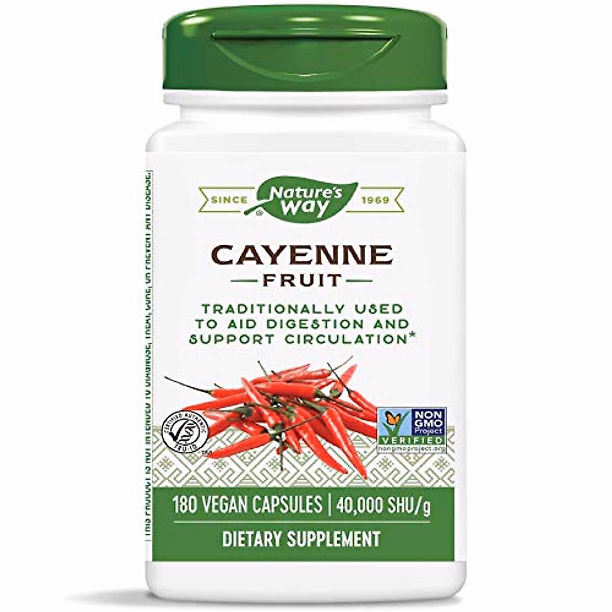 Nature's Way Cayenne 40,000 SHU Potency, 180 Vegetarian Capsules,Cayenne pepper (fruit), Plant-Derived Capsule (Hypromellose)