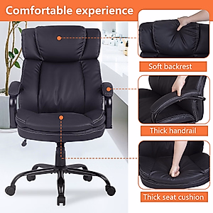 PayLessHere Big and Tall Office Chair 500lbs Desk Chair Wide Seat Ergonomic Pu Leather Executive Chair Adjustable Rolling Swivel Computer Chair with Lumbar Support Headrest for Heavy People, Black