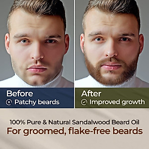 Gya Labs Sandalwood Beard Oil - 100% Pure & Natural Beard Growth Oil for Men with Organic Argan & Jojoba Oil - Beard Oil that Moisturizes, Softens & Strengthens (1 Fl Oz)