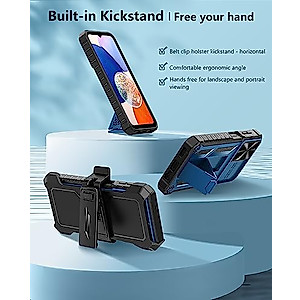 FNTCASE Case for Samsung Galaxy A14-5G: Protective Shockproof Rugged A14 Cell Phone Cover Cases with Belt Clip Holster Kickstand & Slide | Textured Tough Military Grade Drop Proof Protection - Blue