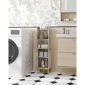 Hzuaneri Bathroom Storage Cabinet, Small Corner Floor Cabinet with Door and Shelves, Narrow Toilet Paper Cabinet, Bathroom Organizer with Adjustable Shelf, for Small Spaces, Greige BC38205G