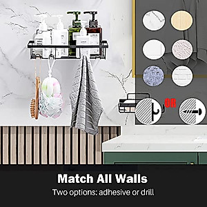 APPBYER Adhesive Shower Caddy Shelf with 14 Hooks Organizer Rack(3 Pack) & 1 Soap Dish,Bathroom Shower Shelves Wall Mounted Shower Rack Bathroom Organizer - No Drilling for Home Inside