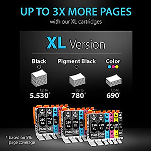 Smart Ink Compatible Ink Cartridge Replacement for Canon PGI 250 PGI-250 XL CLI 251 CLI-251 (6PGBK &3BK/C/M/Y 18 Pack Combo) for Pixma MG5420 MG5422 MG5520 MG5522 MG5620 MG6620 iP7220 iX6820 MX722