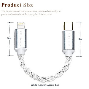 FSIjiangyi iOS to Type C/USB C Balanced Headphone Amplifier OFC Silver 8-Strand 19-Pin Adapter Cable for FiiO BTR5 Q1 Q3 Q3s 5K xDuoo Link2 XD-05PLUS E1DA 9038G3 9038S 9038D iPhone