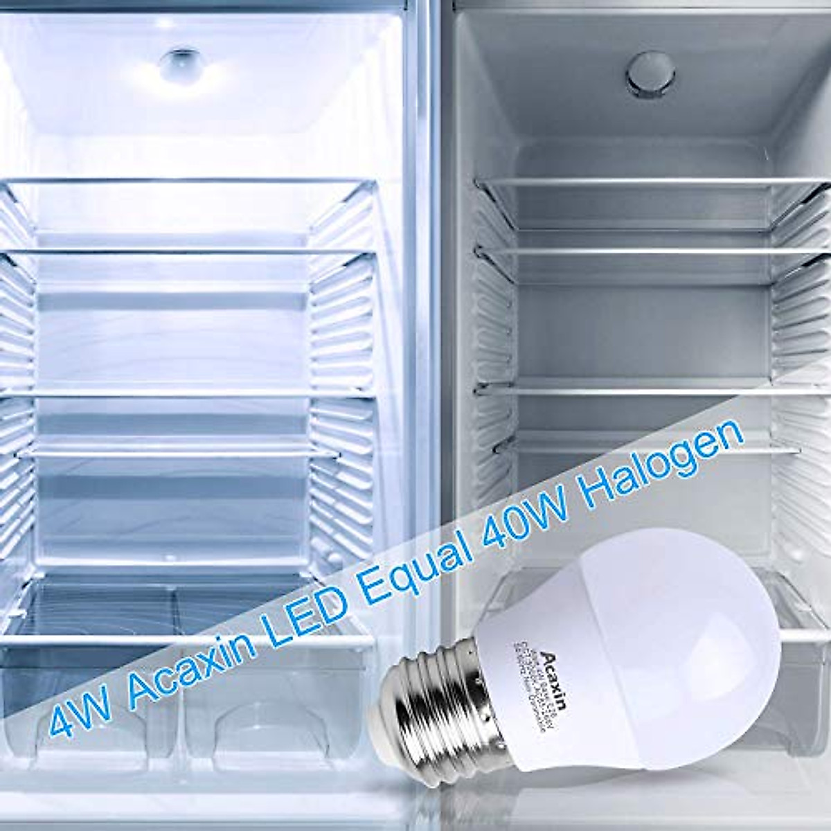 Acaxin LED Refrigerator Light Bulb 4W 40Watt Equivalent, Waterproof Fridge Light Bulb Replacement for Frigidaire, Freezer Light Bulb IP54, 120V E26 Daylight White 5000K 400 Lumen, A15 Appliance Bulb