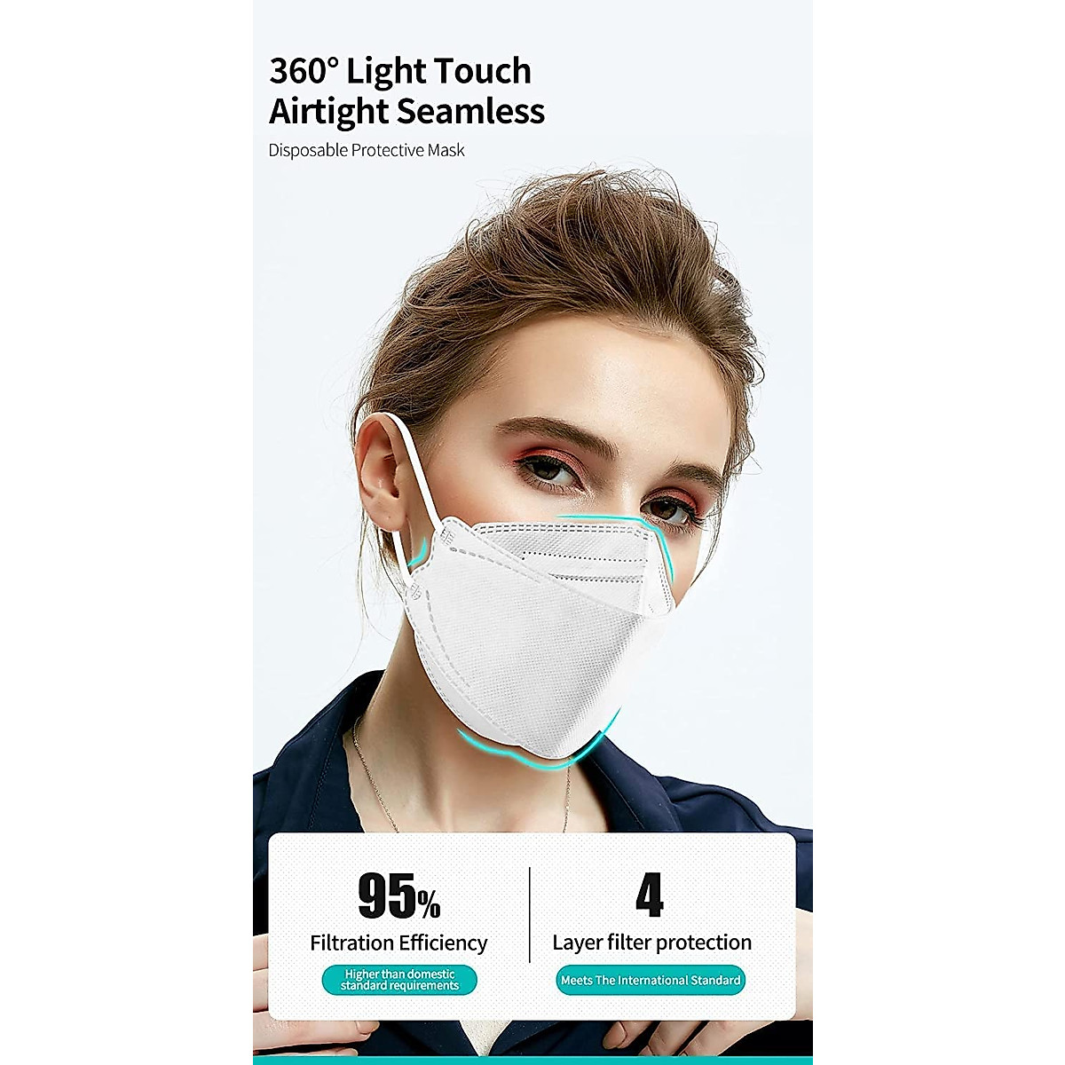 TVRtyle 50PCS White Adult KF94 Mask 3D Design 4-Layers Breathable KF94 Mask Black Cup Dust Mask for Outdoor Daily Use