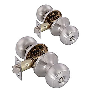 GITRANG (2 Pack) Privacy Door Knobs Bedroom/Bathroom Doorknobs for Left and Right Opened Door with Lock Flat Ball Handle in Satin Nickel