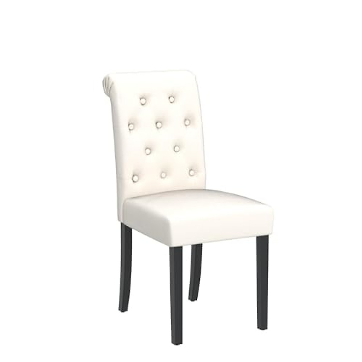 Kmax Leather Dining Chairs Button Tufted Diner Chairs Classic Upholstered Chairs with Wood Legs for Kitchen Dining Room Restaurant Set of 2, Cream