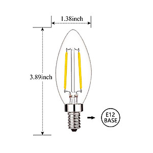 Sunaiony LED Candelabra Bulbs 25Watt Equivalent, B11 LED Bulb 2W Warm White 2700K E12 Base, Dimmable Edison Chandelier Light Bulbs, LED Type B Bulb, 8 Pack