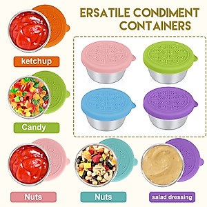 6 Pieces Metal Salad Dressing Containers To Go, Fits in Bento Box for Lunch, 1.7oz Small Condiment Containers with Lids, Premium Silicone, Leakproof Lids for Condiments Snacks Dipping Sauce