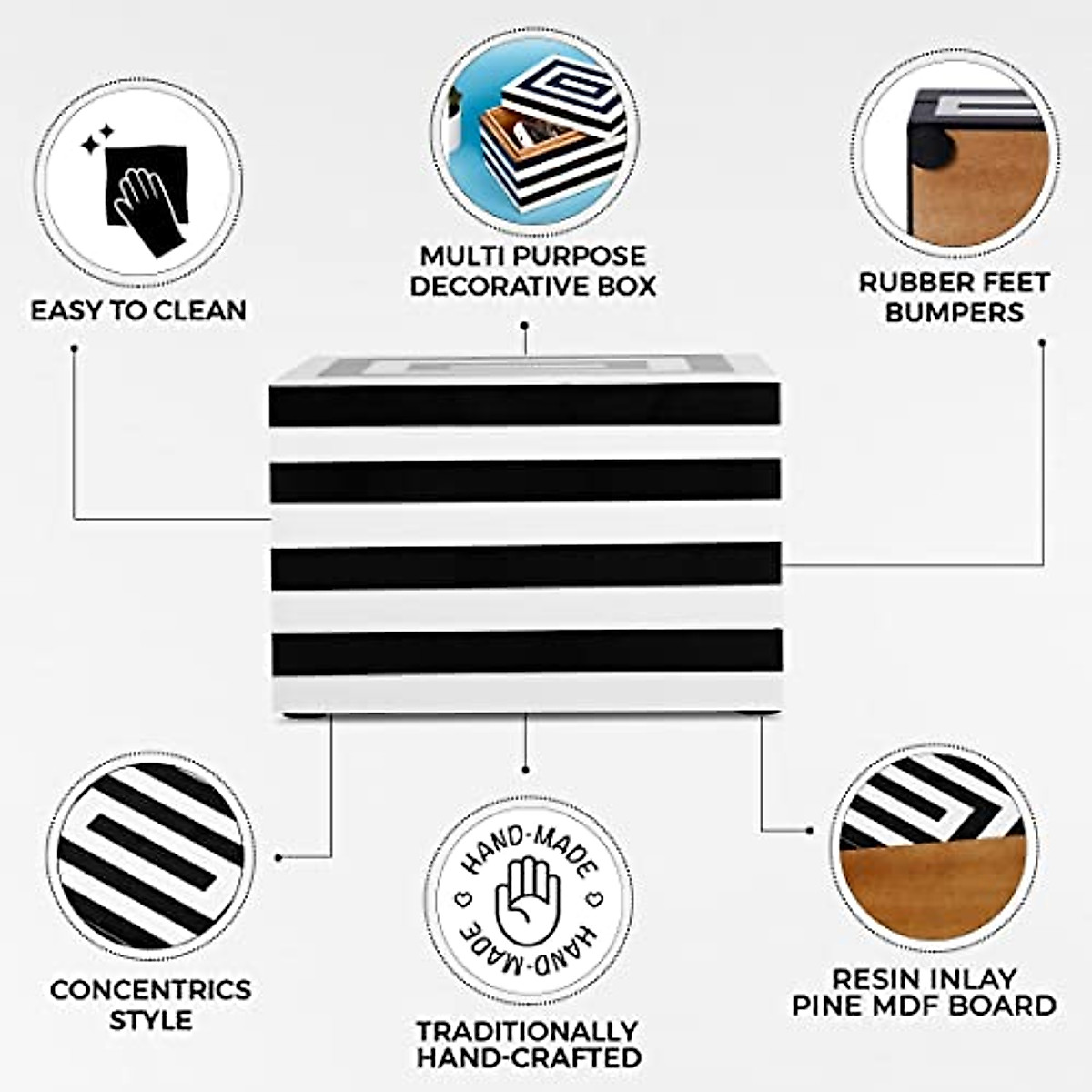 Handicrafts Home Concentrics Collection Storage Organizer Decorative Box Multipurpose Gift, 6x4.5x4 Inch