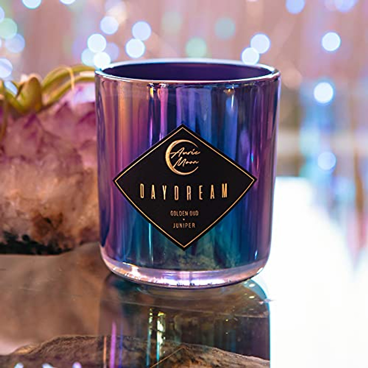 Auric Moon | Golden Oud + Juniper Scented Luxury Soy Coconut Candle for Women | Slow 70+ Hour Burn | Wood Crackling Wicks | 12 Oz Premium Glass | Hand-Poured in California