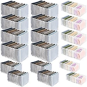 18 Pcs Drawer Organizers for Clothing Wardrobe Clothes Organizer Divider Foldable Mesh Closet Organizers and Storage for T-shirt, Jeans, Pants, Sock, Underwear, Bra (7 Grids, big and small)