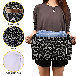 Sletend Halloween Bats Rectangular Storage Bin Foldable Sturdy Organizer Basket with Leather Handles for Organizing Home Office Nursery-1Pack