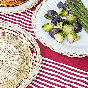 4 pcs Brown Wicker Paper Plate Holders,10 inches，Paper Plate Holders Wicker Heavy Duty， Wicker Paper Plate Holder，Paper Plate Holders Bamboo，Paper Plate Holders Reusable