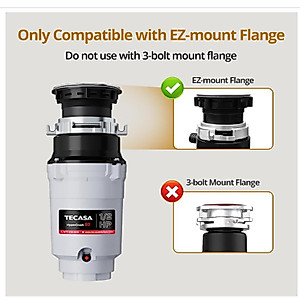 Garbage Disposal, TECASA 1/2 HP Pro Food Waste Coutinuous Feed, Garbage Disposals with Stopper Power Cord, Stainless Steel Grinding System for Kitchen Sink - HyperCrush 50 PRO