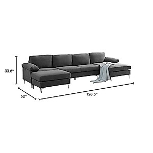 Eafurn Oversized Deep Seat Reversible Modular Sectional Couch Convertible Sleeper Corner Sofa Bed, Symmetrical L Shaped Lounge Sofá with Movable Ottoman and Solid Wood Legs for Living Room Office