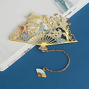 SDUSEIO 2 Pieces Chinese Style Bookmark Creative Metal Hollow Brass Bookmark Vintage Exquisite Gift Bookmark with Metal Pendant for Birthday Present