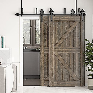 skysen 6FT Low Ceiling Heavy Duty Sliding Barn Door Hardware Double Track Bypass Double Door Kit Black(Bypass Spoke Wheel-2)