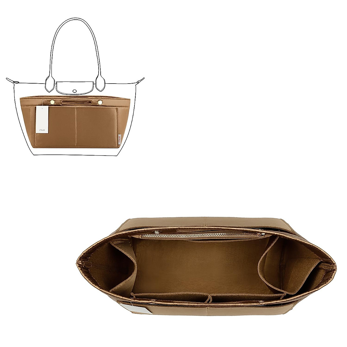 ZTUJO Purse Organizer Insert For Handbag & Tote Shaper,Tote Bag Organizer Insert For Speedy Neverful, 6 Sizes(Small, Silky Brown)