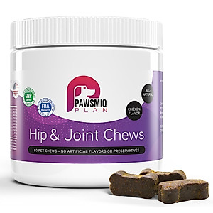 PAWSMIQ PLAN Hip and Joint Chews - Anti-inflammatory Joint Support - Glucosamine, Chondroitin, MSM and Type II Collagen Chews - for Small, Medium & Large Dogs - Increased Joint Care - 60 Ct