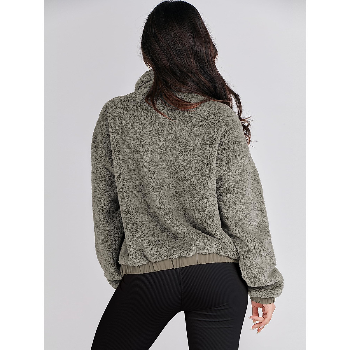 ANRABESS Womens Fleece Jacket Casual Long Sleeve Cropped Sherpa Button Down Fuzzy Warm Coats Fall Outwear With Pockets Grey Medium