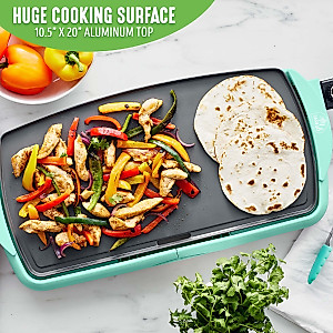 GreenLife 20" Electric Griddle, Extra Large Surface for Pancakes Eggs Fajitas, Healthy Ceramic Nonstick Coating, Stay Cool Handles, Removable Drip Tray, Temperature Control, PFAS-Free, Turquoise