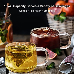 Aquach 16 oz Glass Coffee Mugs with Handle Set of 2 - Large Clear Glass Cups for Latte, Cappuccino, and Tea