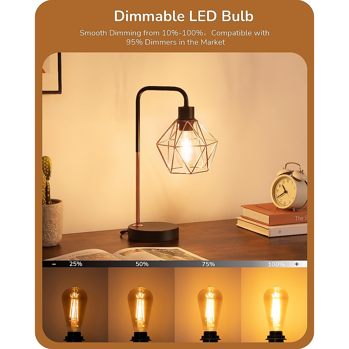 EDISHINE 6 Pack Vintage LED Edison Bulbs 8W Equivalent 60W, ST64 Dimmable Led Light Bulbs, 700LM 2200K Amber Warm Light E26, Decorative Antique LED Filament Bulbs for Home and Commercial, UL Listed