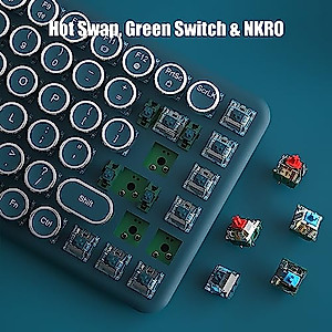 TISHLED Typewriter Keyboard Wireless 2.4GHz/Bluetooth/USB-C Wired Mechanical Gaming Keyboard with Gold LED Backlit 84-Key NKRO Hot Swappable Green Switches Retro Round Keycaps for Multi-Device