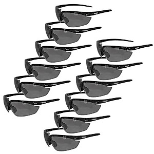 JORESTECH Safety Eyewear, ANSI Z87+ Impact Resistant Polycarbonated Eye Protection Safety Glasses, Black Frame with Smoke Lenses, pack of 12